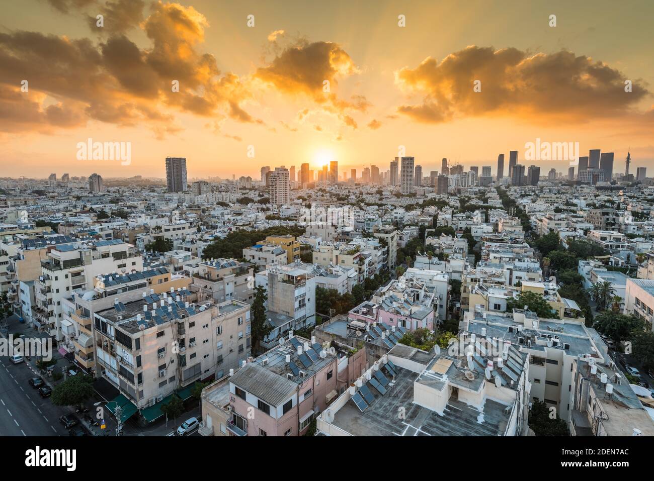 Sunrising of aerial view of Tel Aviv City with modern skylines in the ...