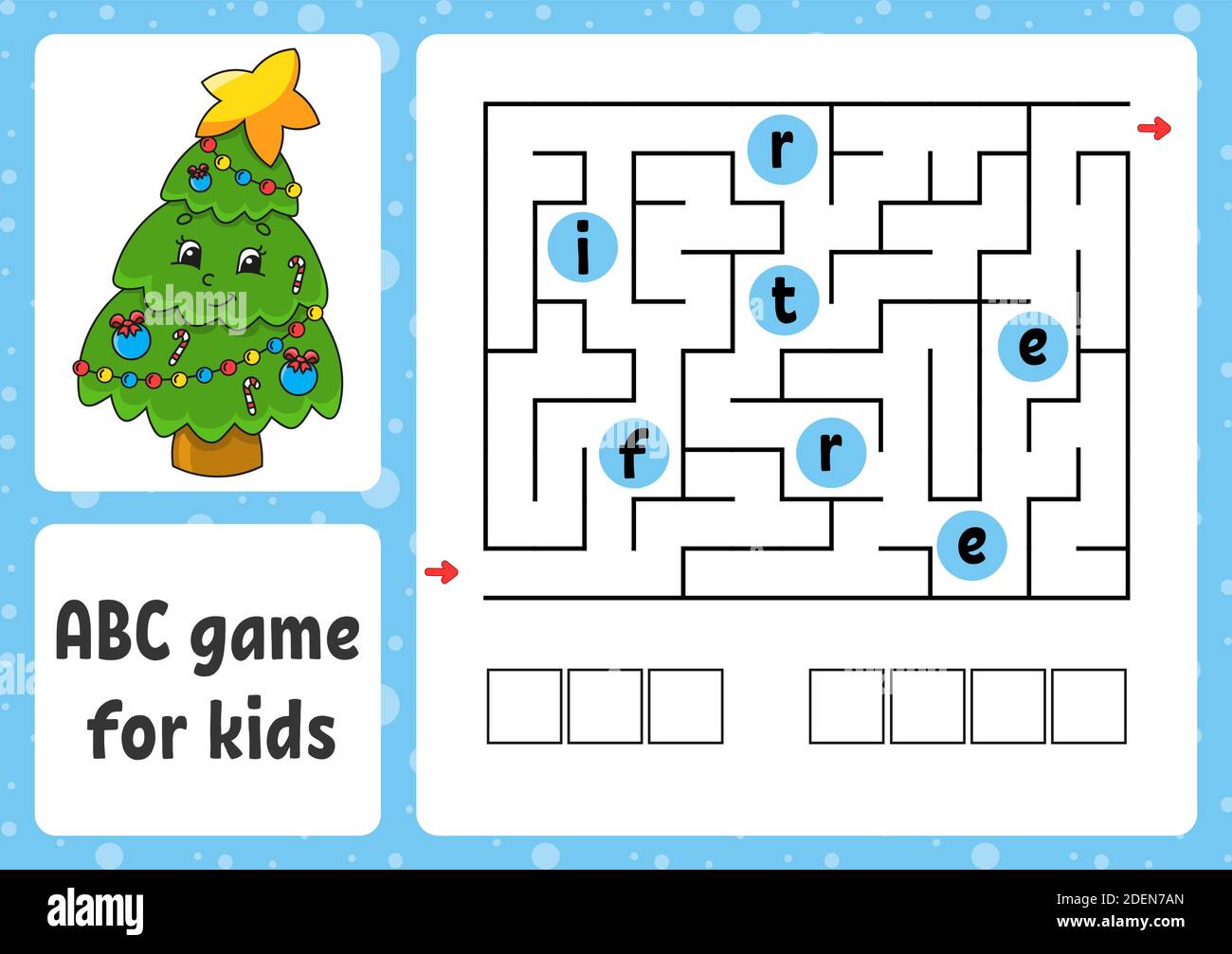 ABC maze for kids. Rectangle labyrinth. Christmas theme. Activity ...