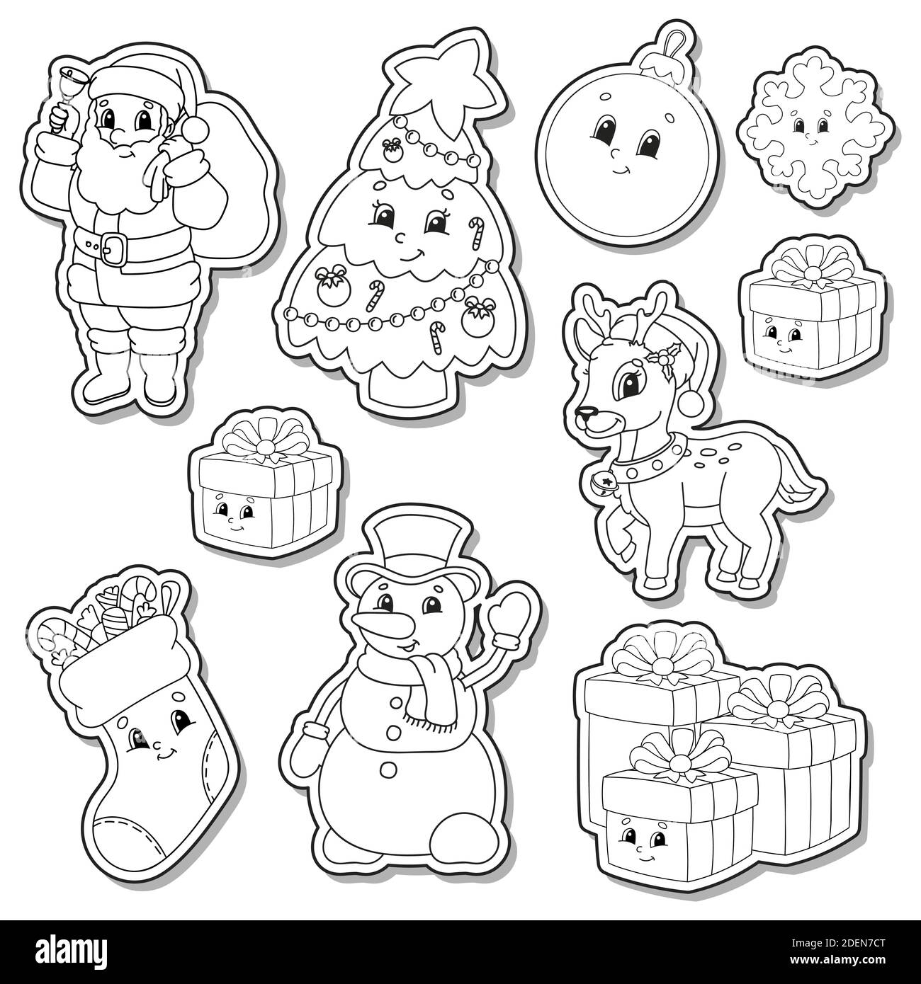 Coloring book for kids. Christmas theme. Cheerful characters. Vector ...