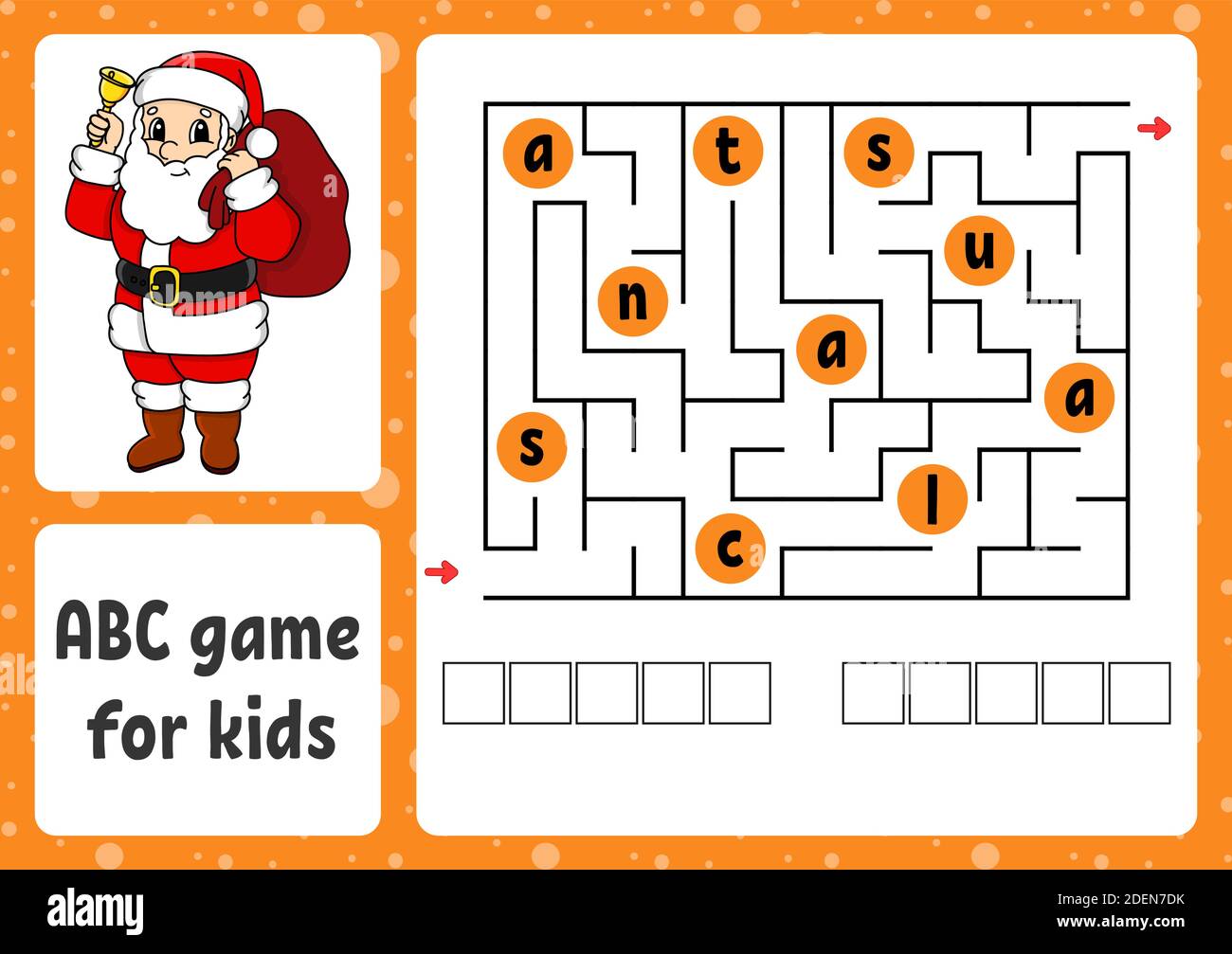ABC maze for kids. Rectangle labyrinth. Christmas theme. Activity ...