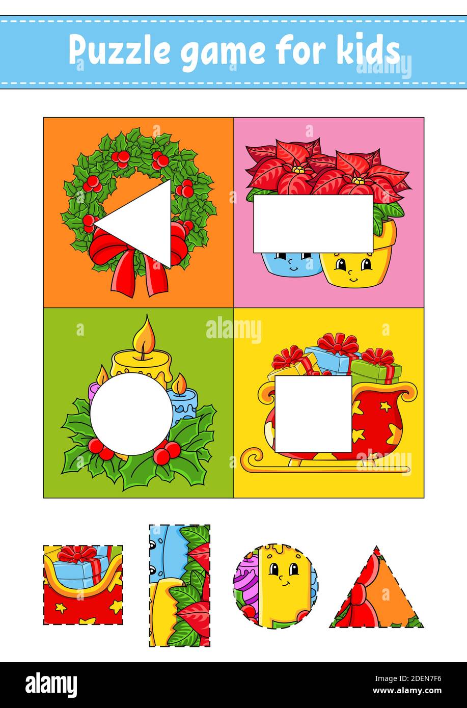 Puzzle game for kids. Cut and paste. Christmas theme. Cutting practice ...