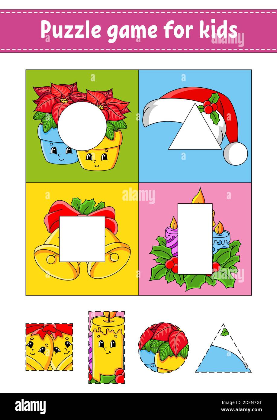 Puzzle game for kids. Cut and paste. Christmas theme. Cutting practice ...