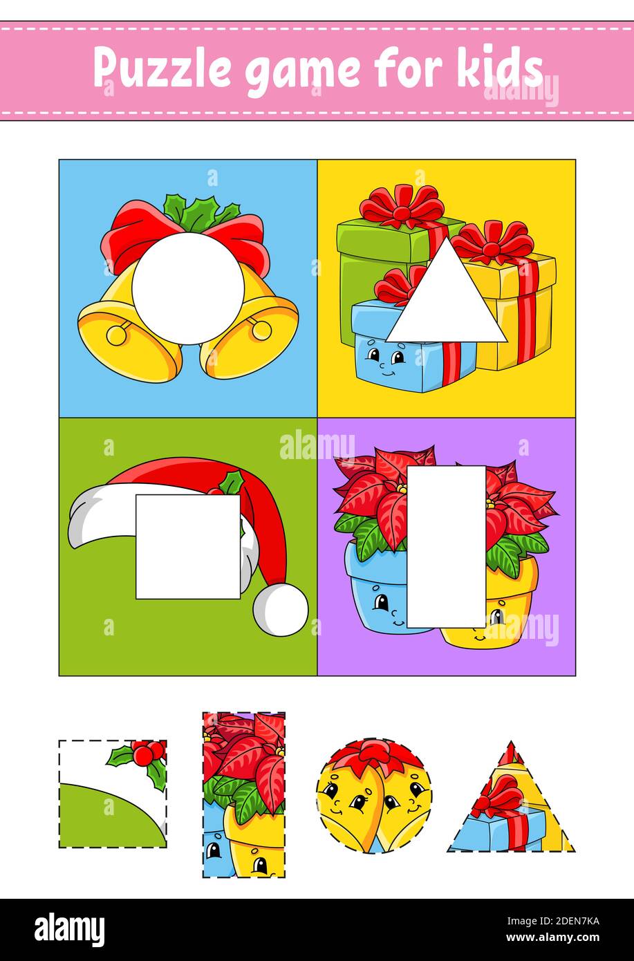 Puzzle game for kids. Cut and paste. Christmas theme. Cutting practice ...
