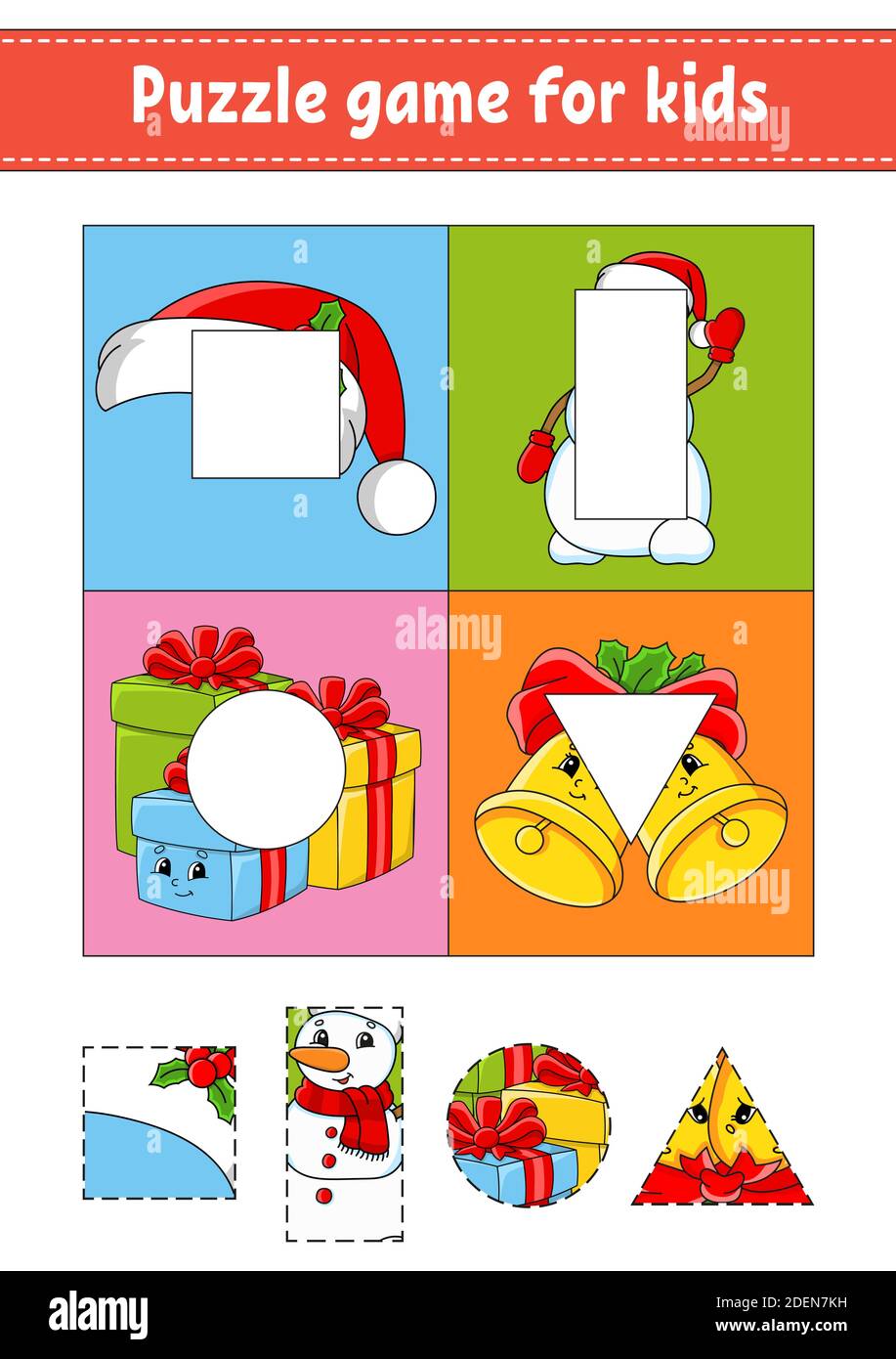 Puzzle game for kids. Cut and paste. Christmas theme. Cutting practice ...