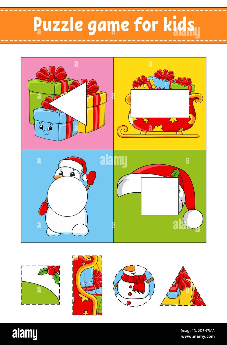 Puzzle game for kids. Cut and paste. Christmas theme. Cutting practice ...