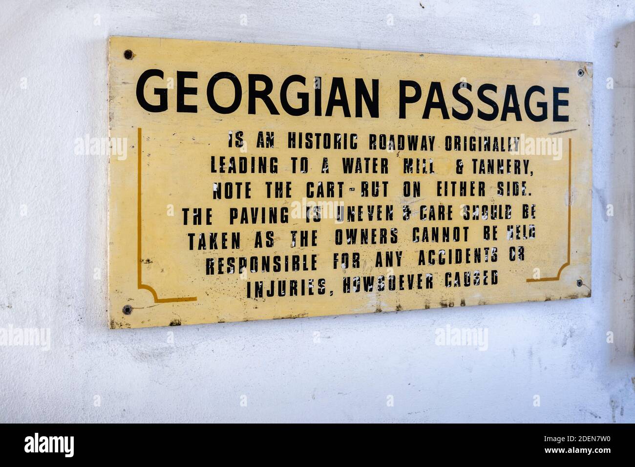 Sign at Georgian Passage in East Street, Blandford Forum, a traditional ...