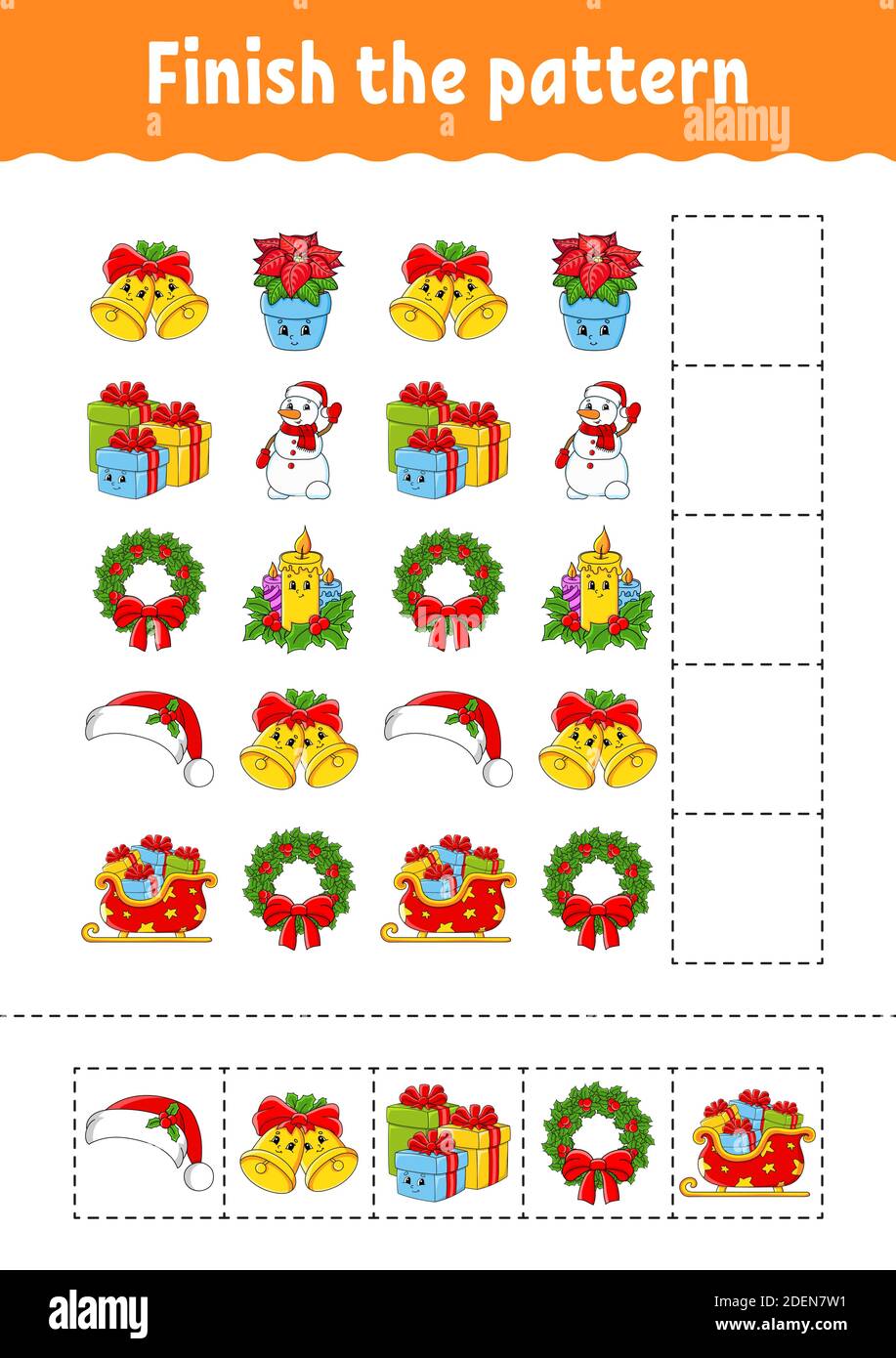 Finish the pattern. Cut and play. Christmas theme. Education developing ...