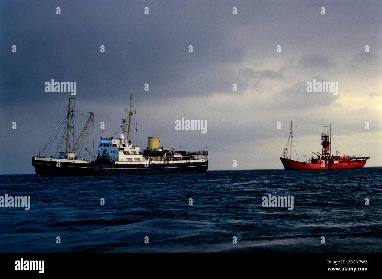 Lightships in the North Sea being towed into port before being ...