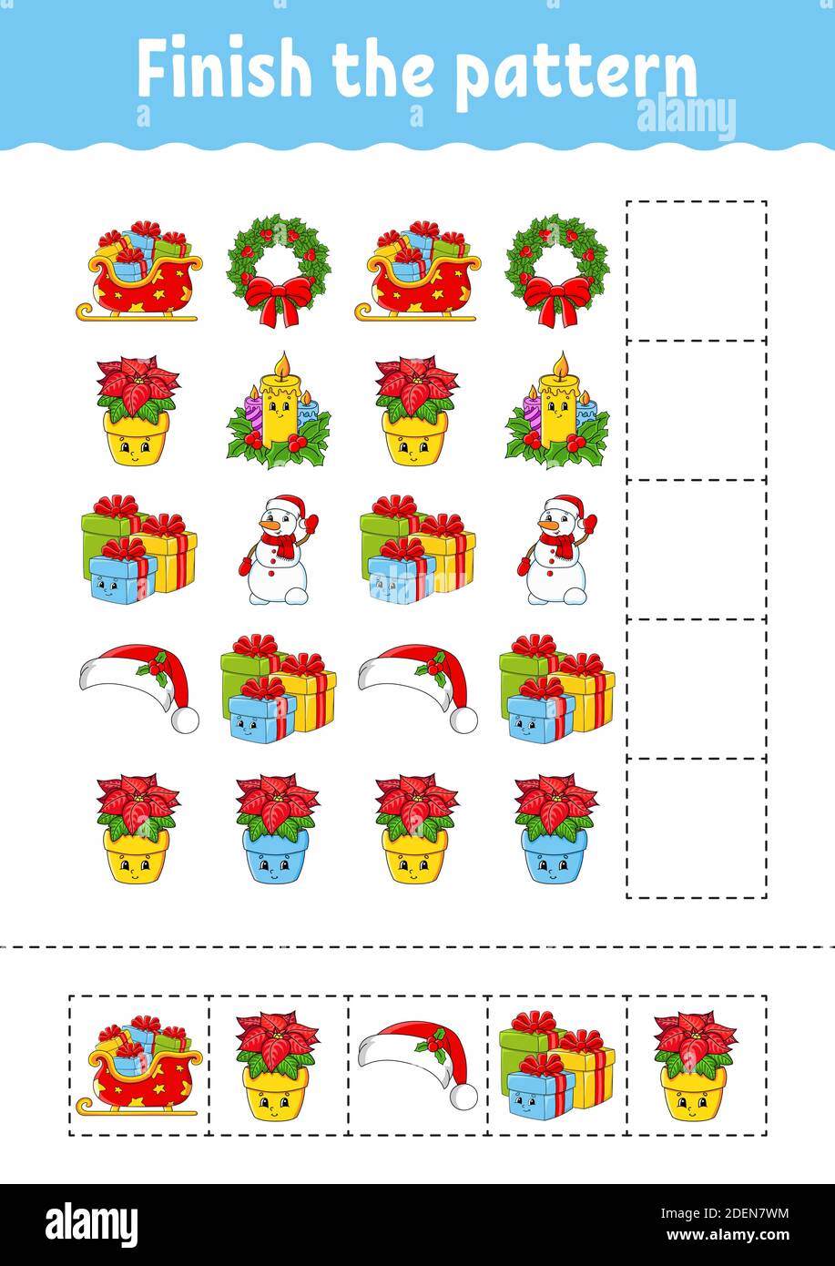 Finish the pattern. Cut and play. Christmas theme. Education developing ...