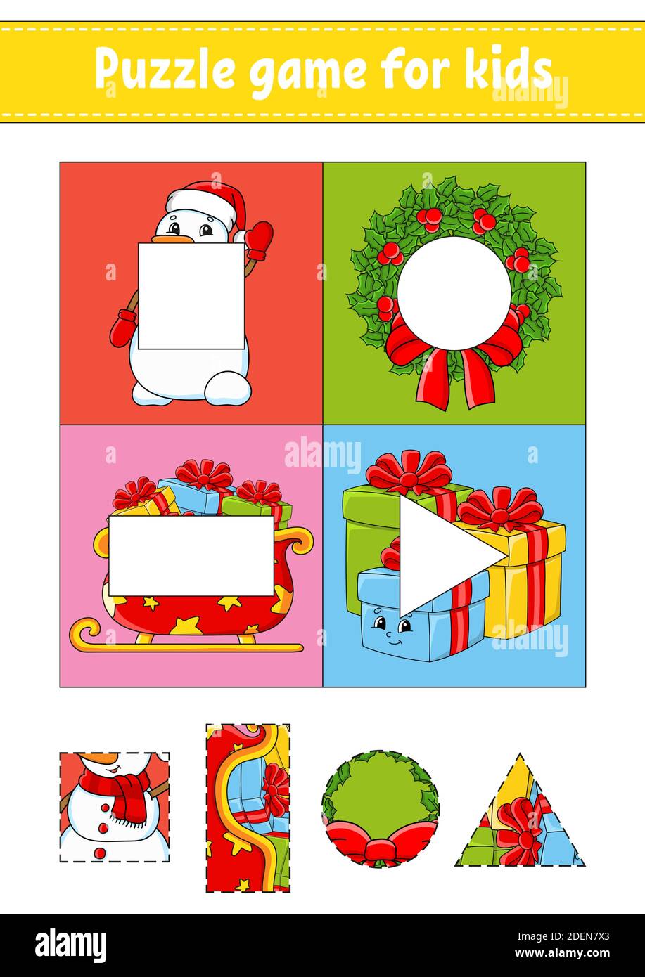 Puzzle game for kids. Cut and paste. Christmas theme. Cutting practice ...