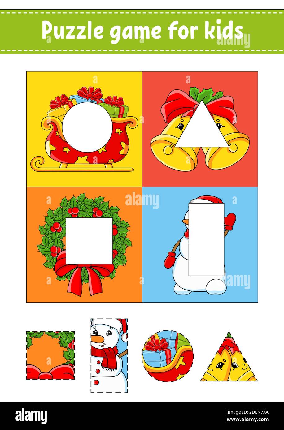 Puzzle game for kids. Cut and paste. Christmas theme. Cutting practice ...