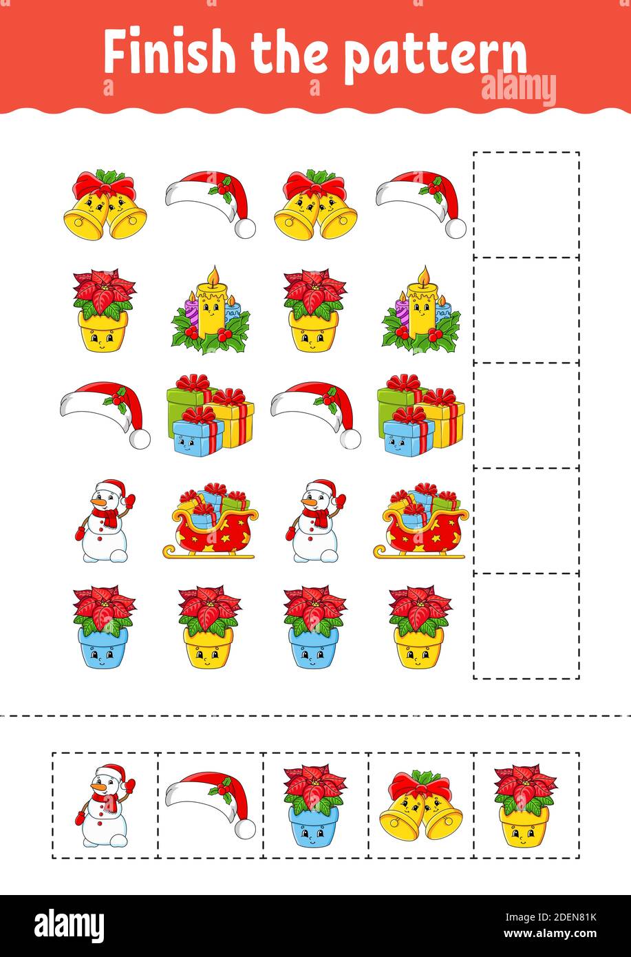 Finish the pattern. Cut and play. Christmas theme. Education developing ...