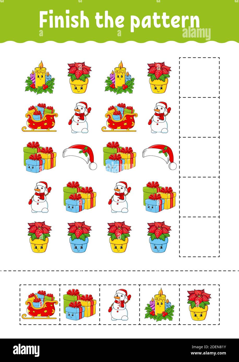 Finish the pattern. Cut and play. Christmas theme. Education developing ...