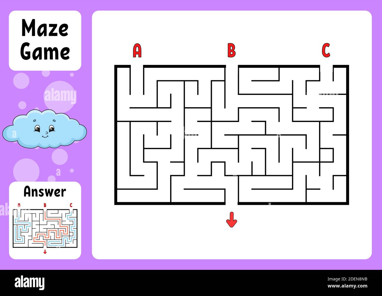 Rectangle maze. Game for kids. Three entrances, one exit. Puzzle for ...