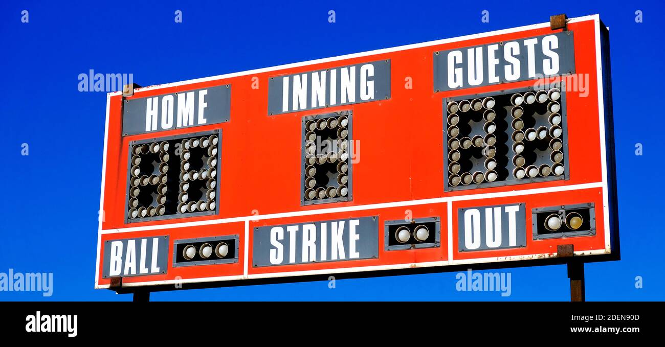 Baseball scoreboard with details of score ball strike innings Stock ...
