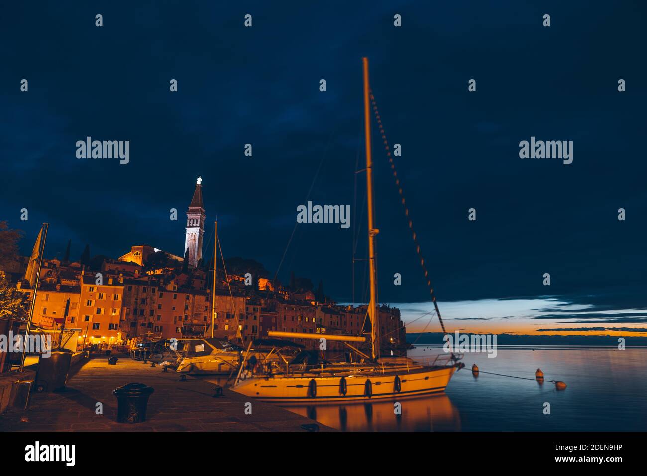Rovinj city in Croatia at night. summer vacation travel destination ...