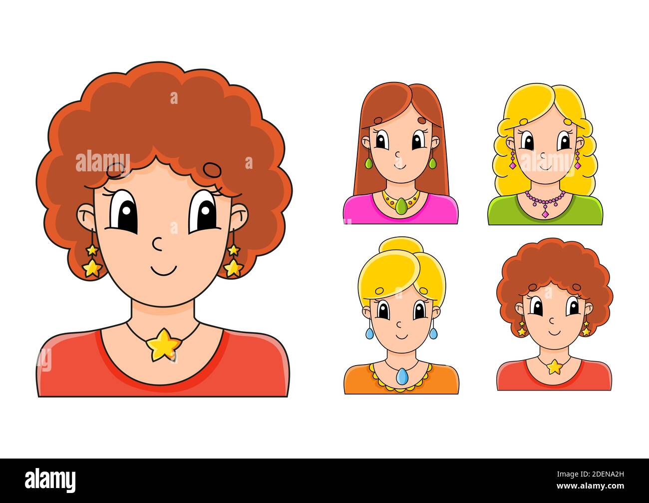Set of bright color stickers for kids. Cute cartoon characters. Vector ...