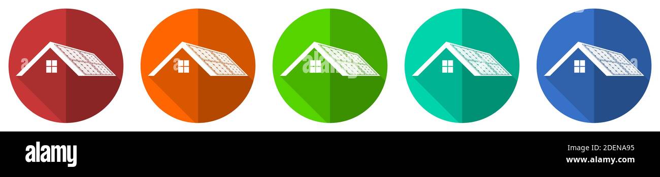 Solar panels on roof of a house, clean energy, power vector icon set ...