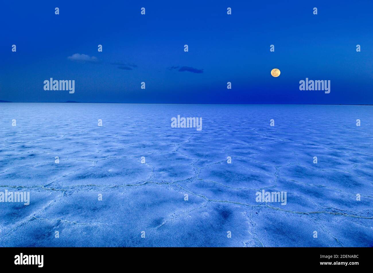North America, USA, Great Basin, Salt Lake, salt flats with moon (m ...