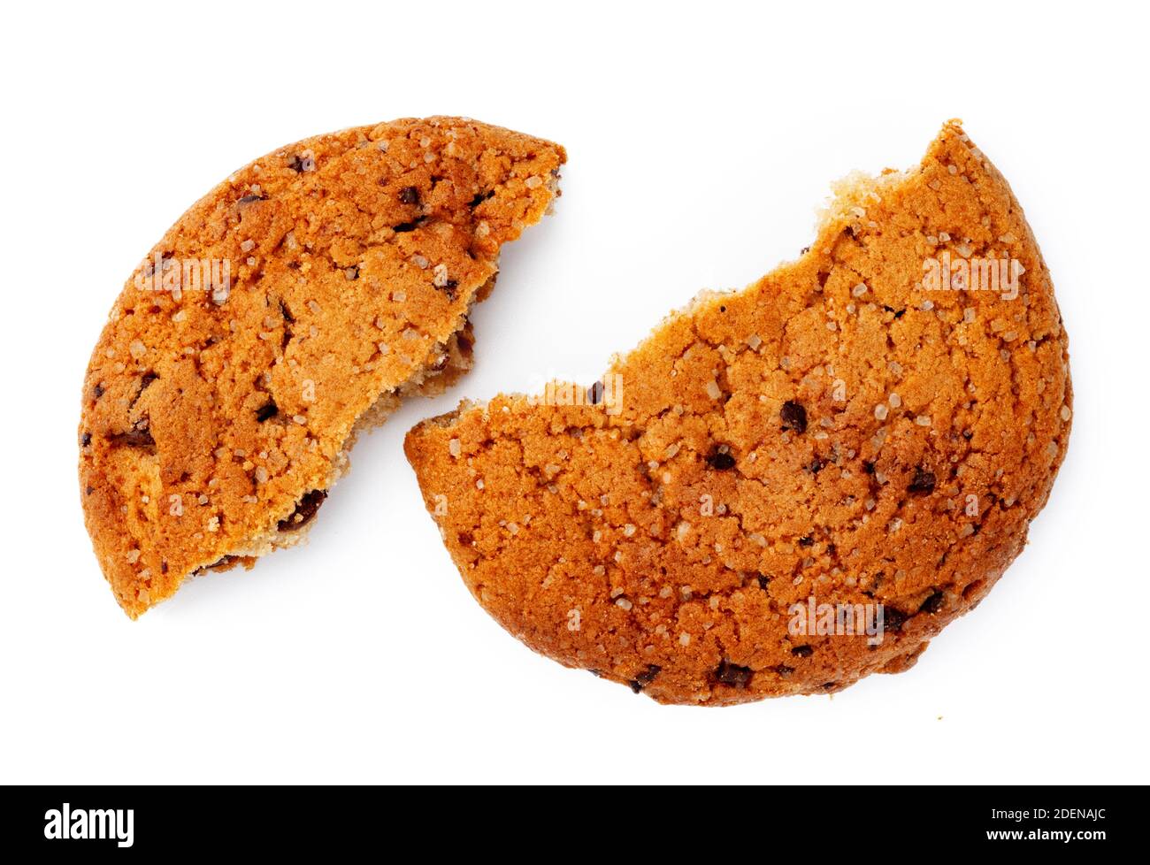 Broken chocolate chip cookie isolated on white background Stock Photo ...