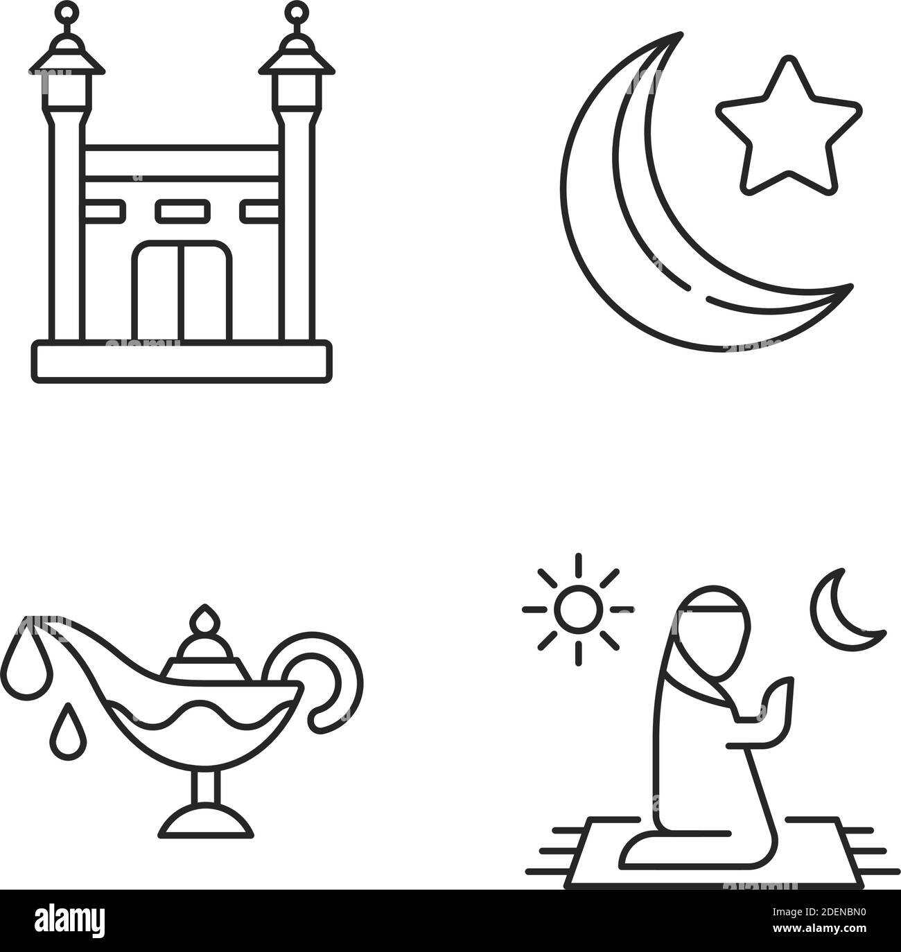 Traditional religious muslim rituals linear icons set Stock Vector ...