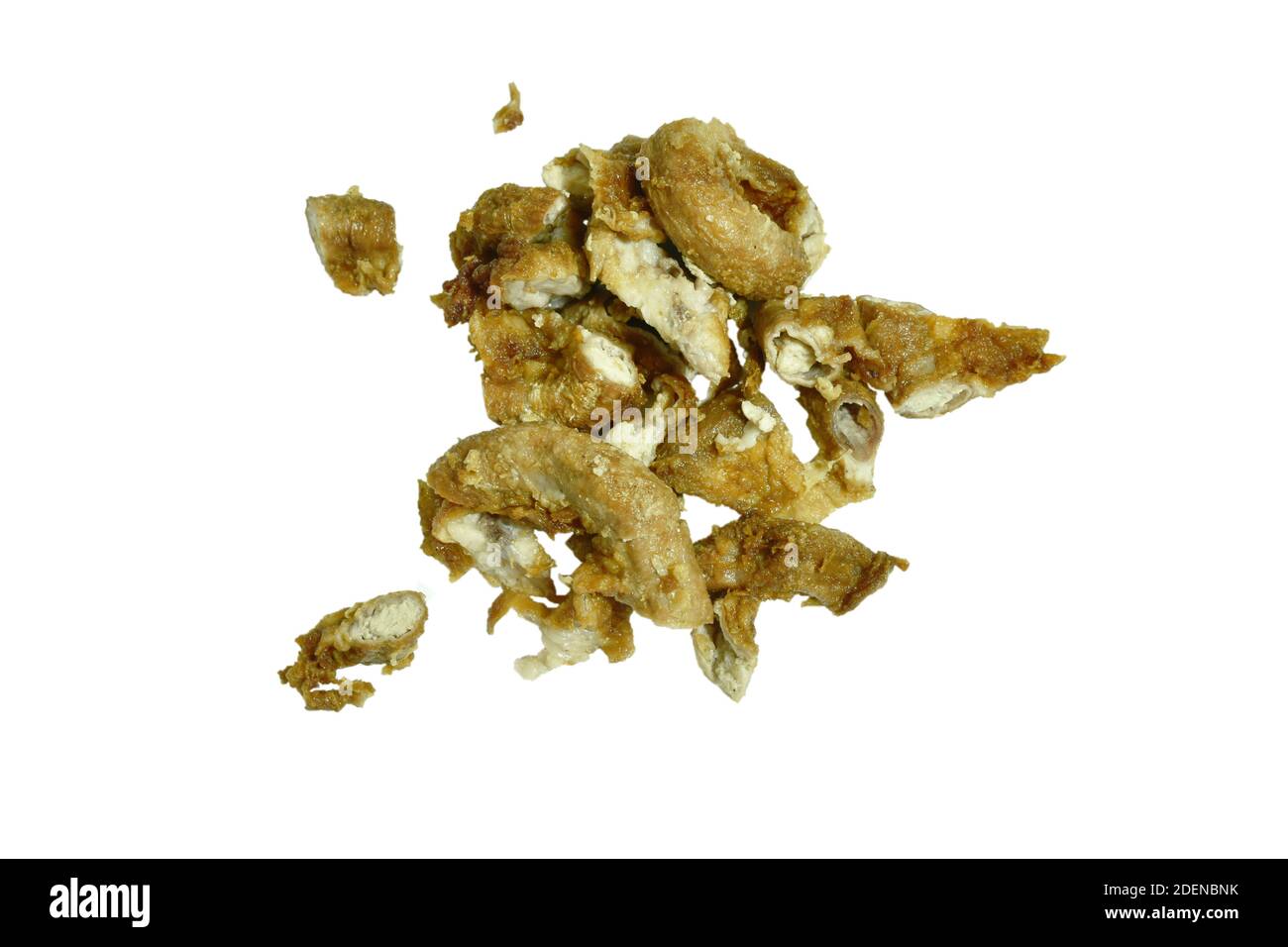 batter fried pork innards with flour on white background Stock Photo ...