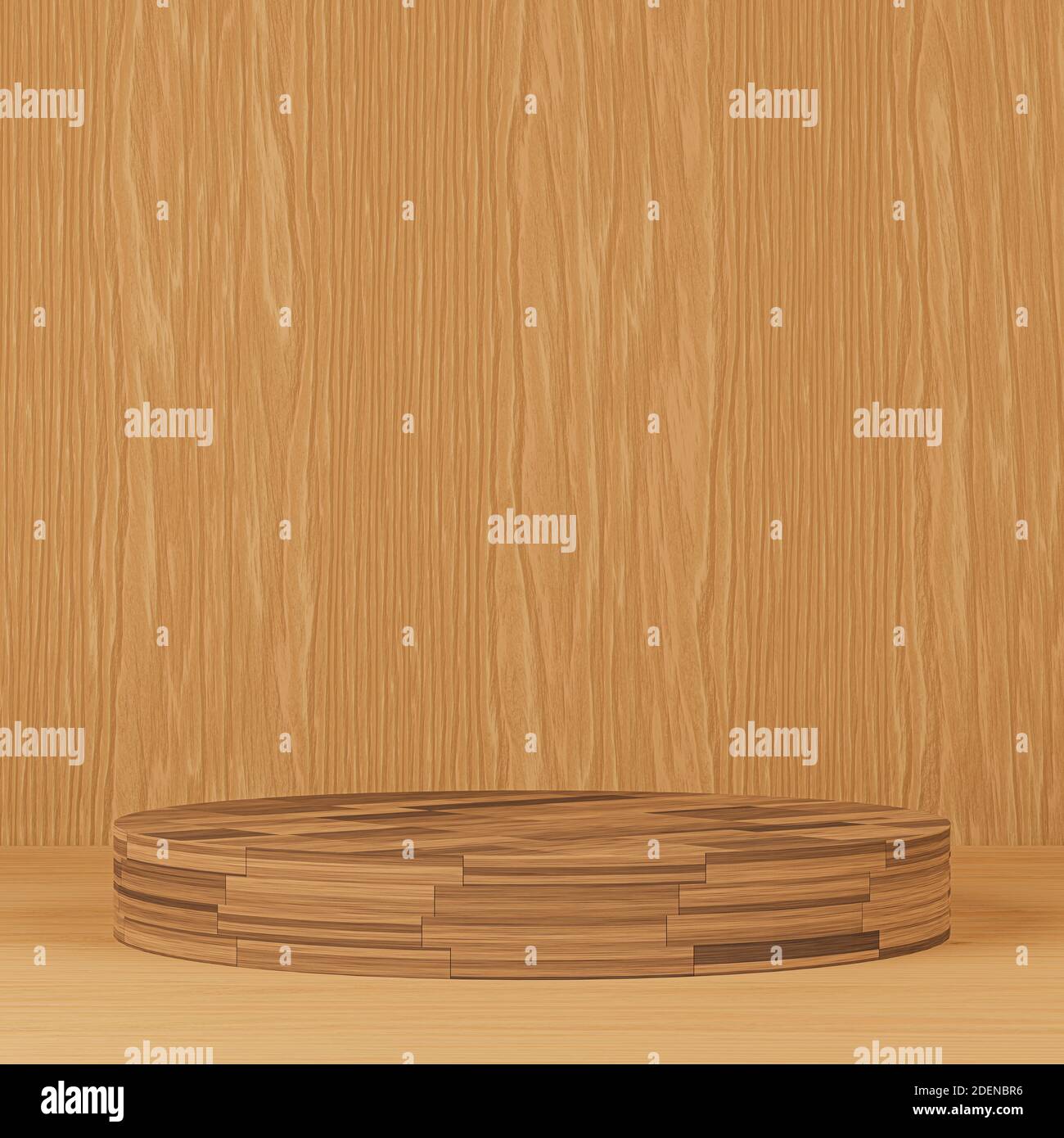 Wood texture pedestal with round podium. 3d rendering Stock Photo - Alamy