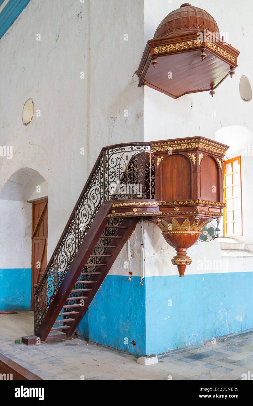 The old pulpit inside the heritage church of Dimiao in Bohol ...