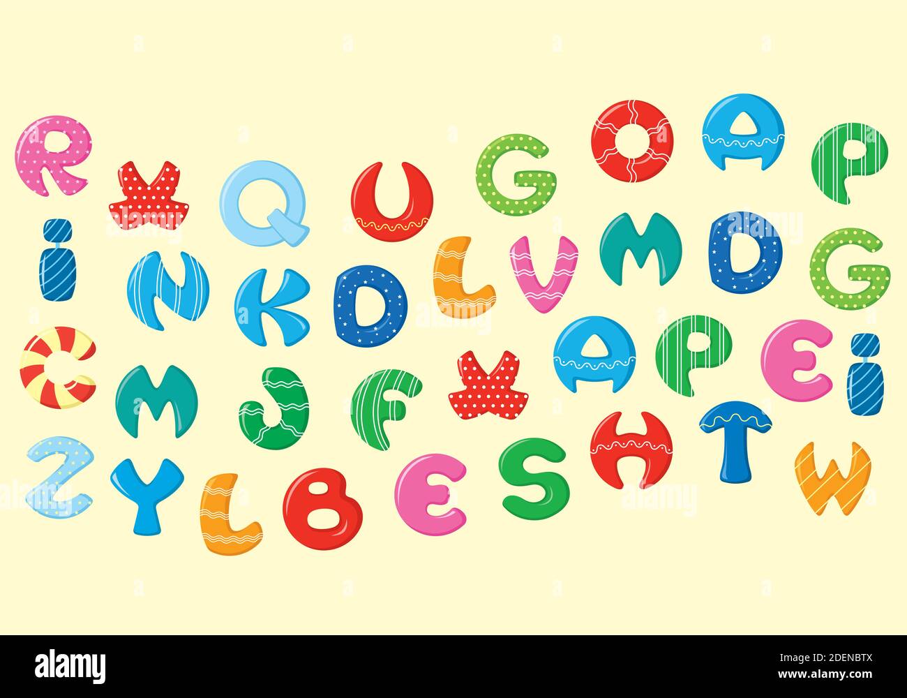 Colorful alphabet in the form of a ribbon on a yellow background Stock ...