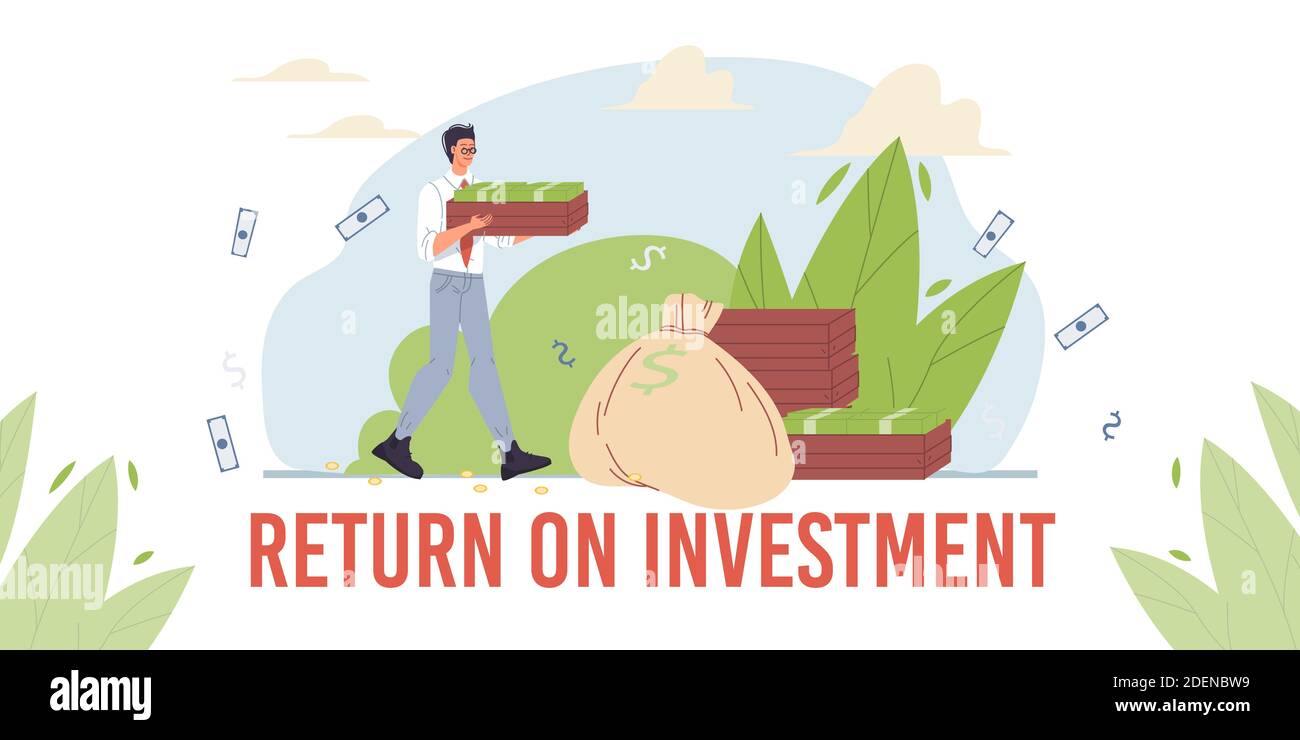 Flat cartoon character make profit,financial vector illustration ...