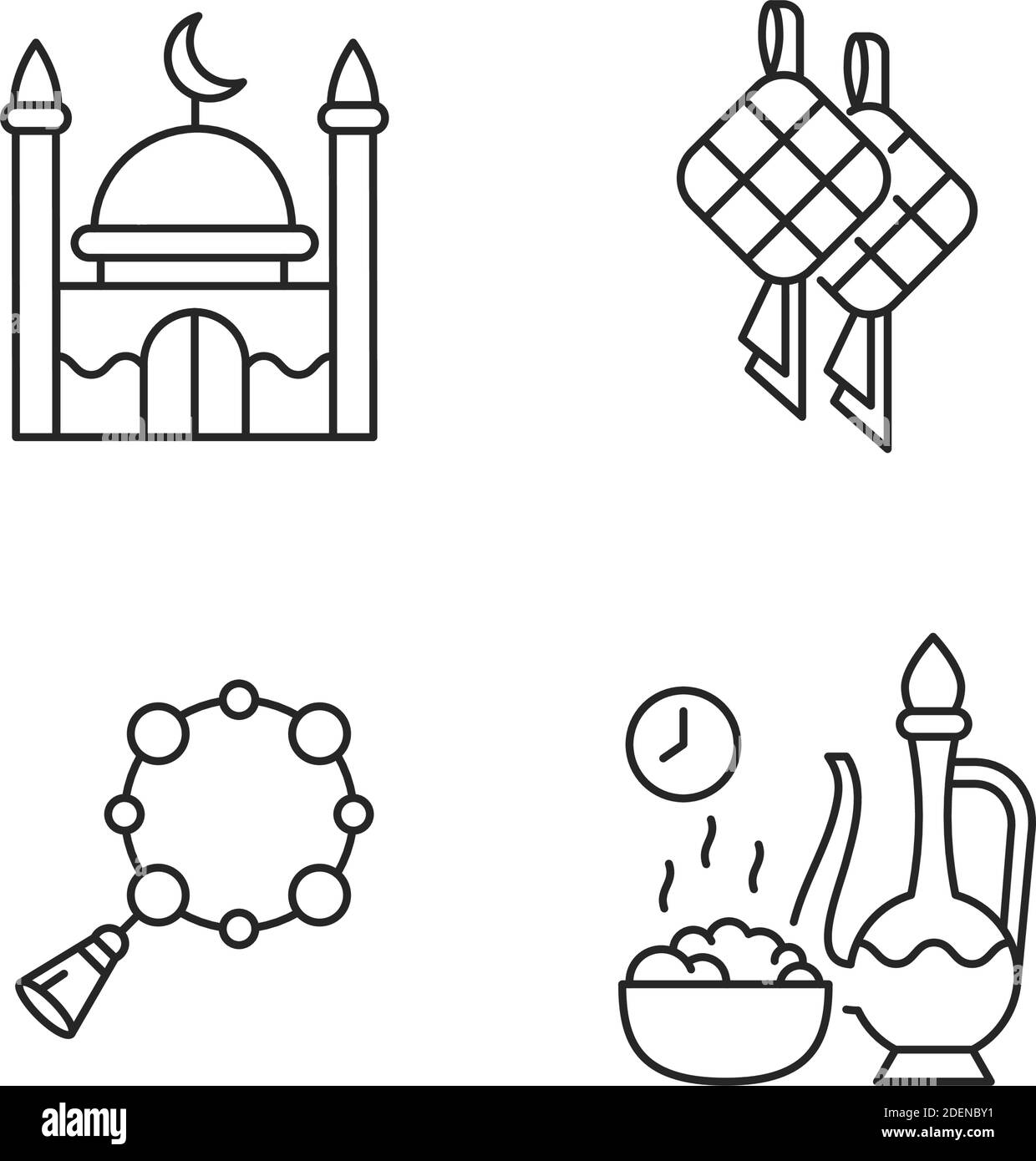 Traditional religious muslim items linear icons set Stock Vector Image ...