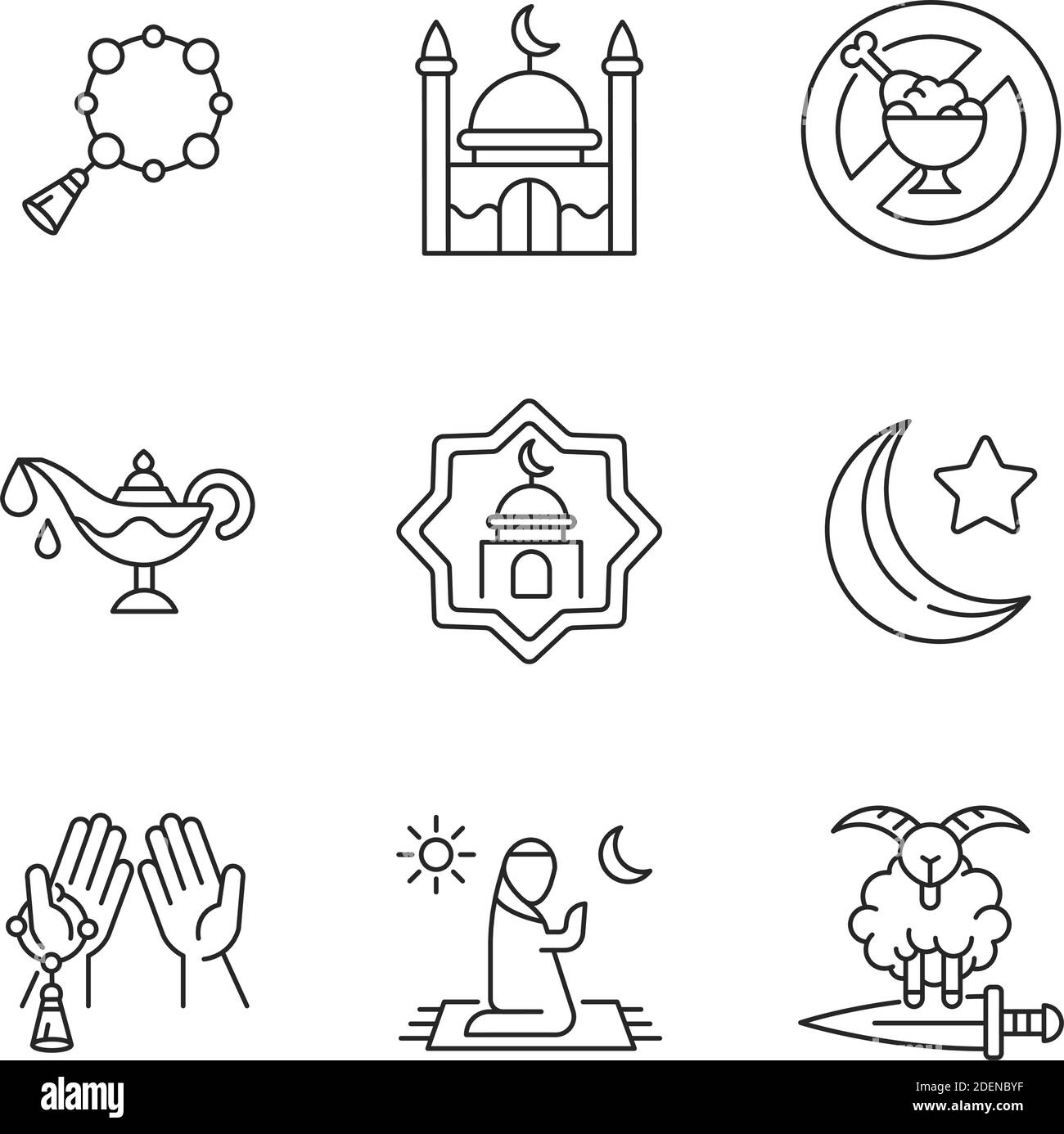 Muslim religious traditions linear icons set Stock Vector Image & Art ...