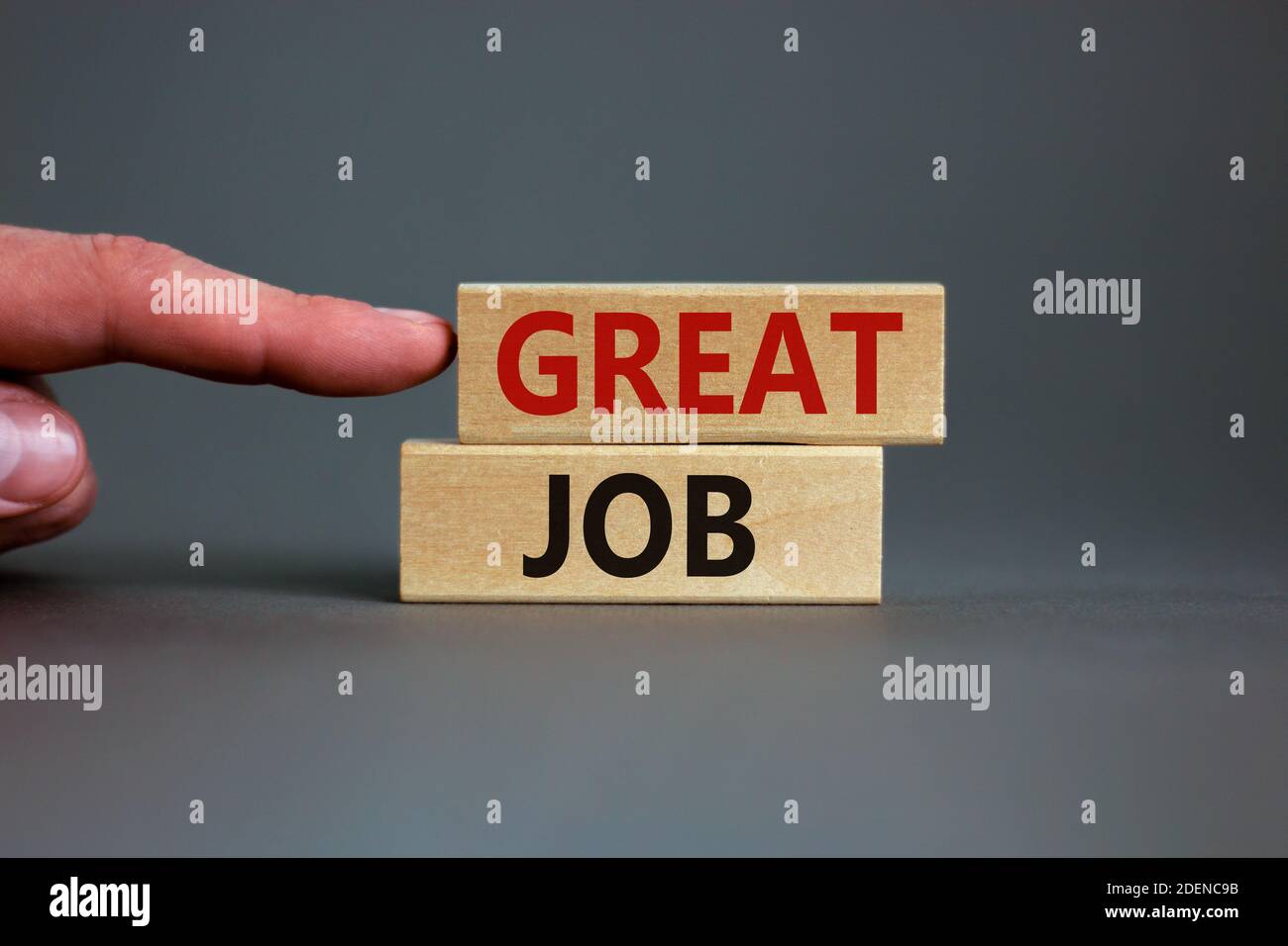 Great job. Wooden blocks with words 'great job' on beautiful grey ...