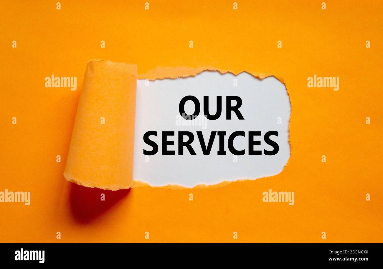 Our services symbol. The words 'our services' appearing behind torn ...