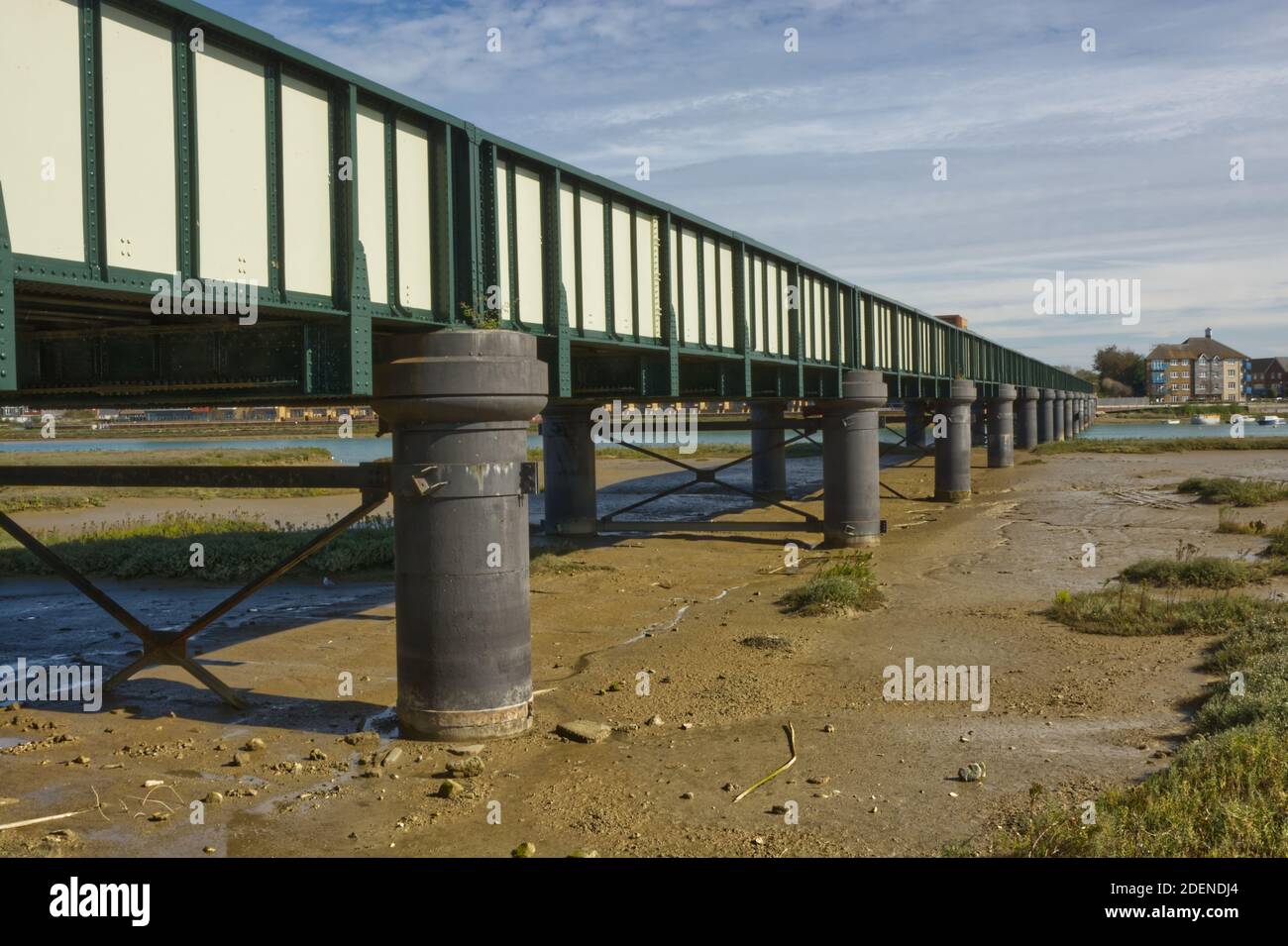 Railway bridge crossing the River Adur at Shoreham, West Sussex ...