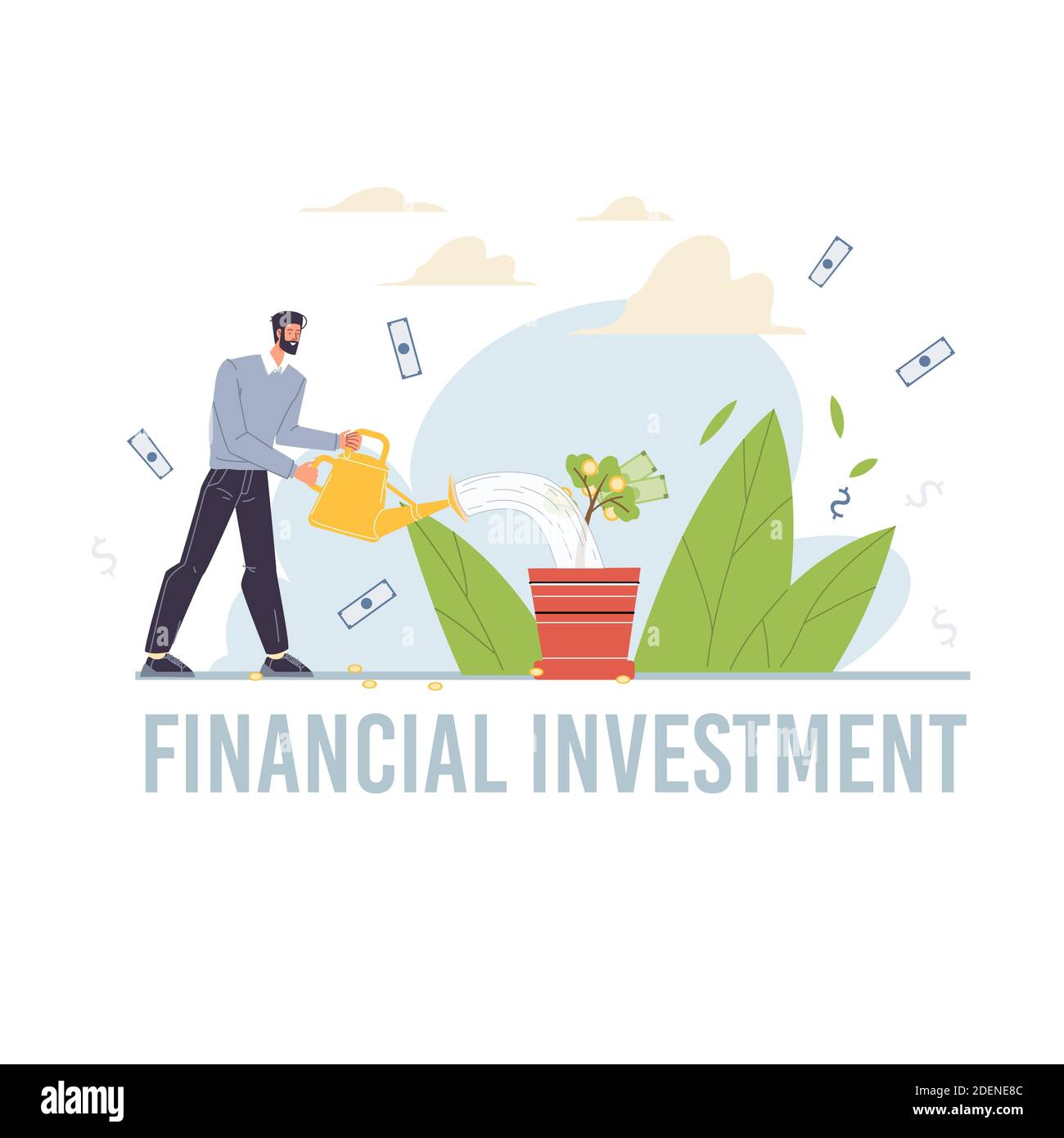 Flat cartoon character make profit,financial vector illustration ...