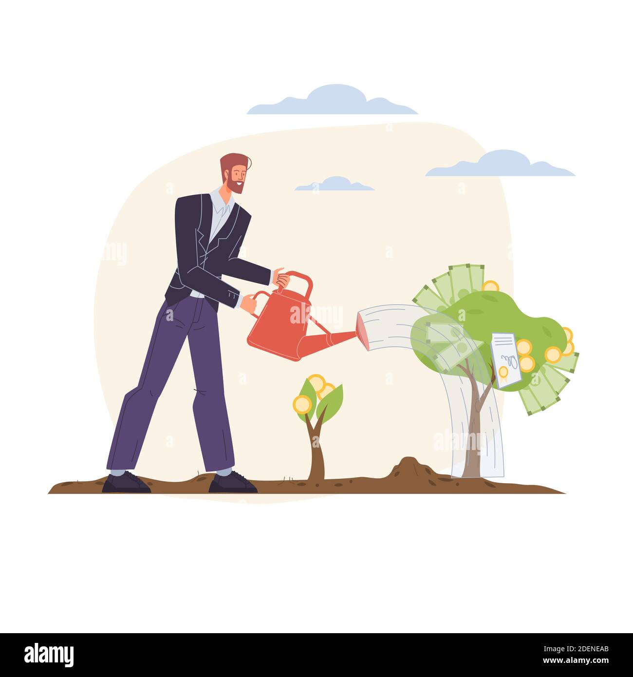 Flat cartoon character make profit,financial vector illustration ...