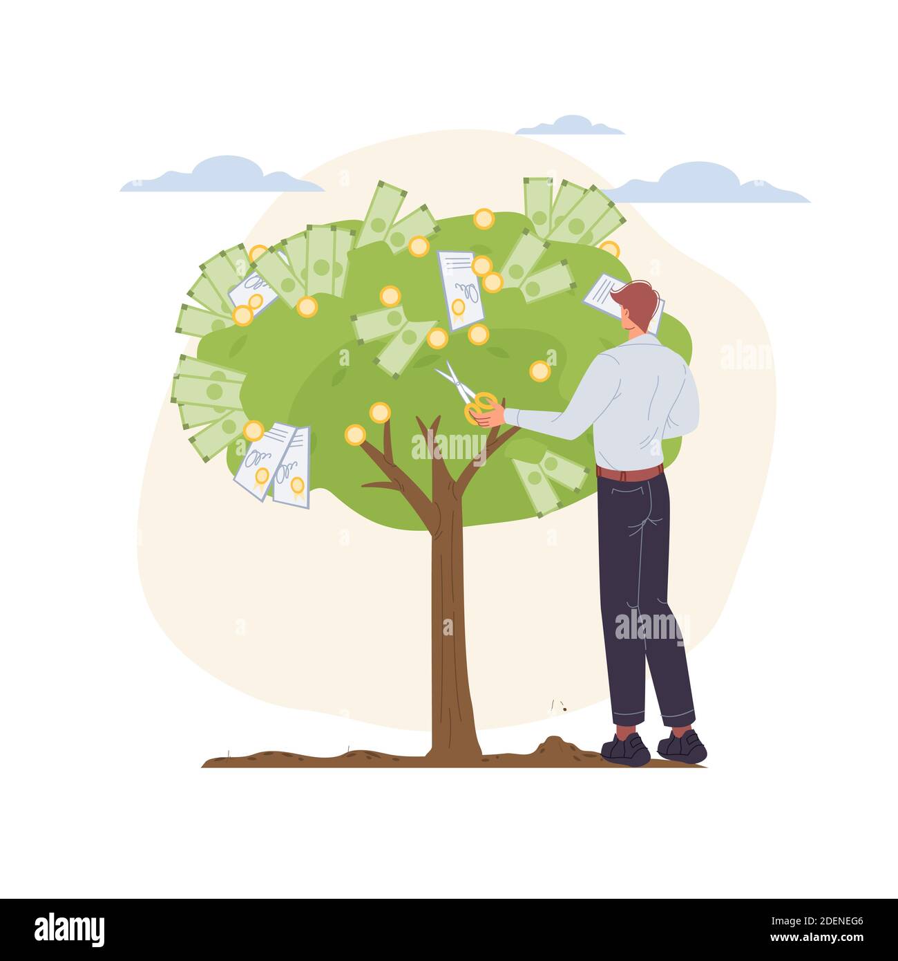 Flat cartoon character make profit,financial vector illustration ...