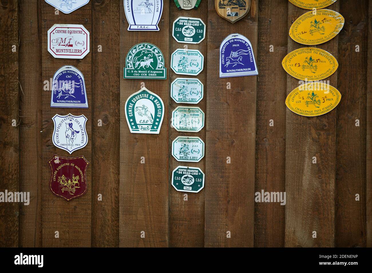 Equestrian Competitions Plates on a Stable Door Stock Photo - Alamy