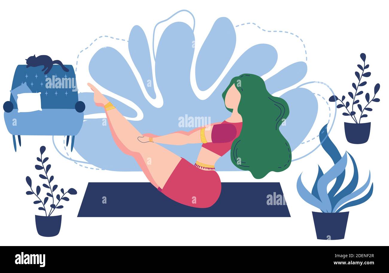 Relaxed young woman enjoying rest. Girl meditates. Trendy flat cartoon ...