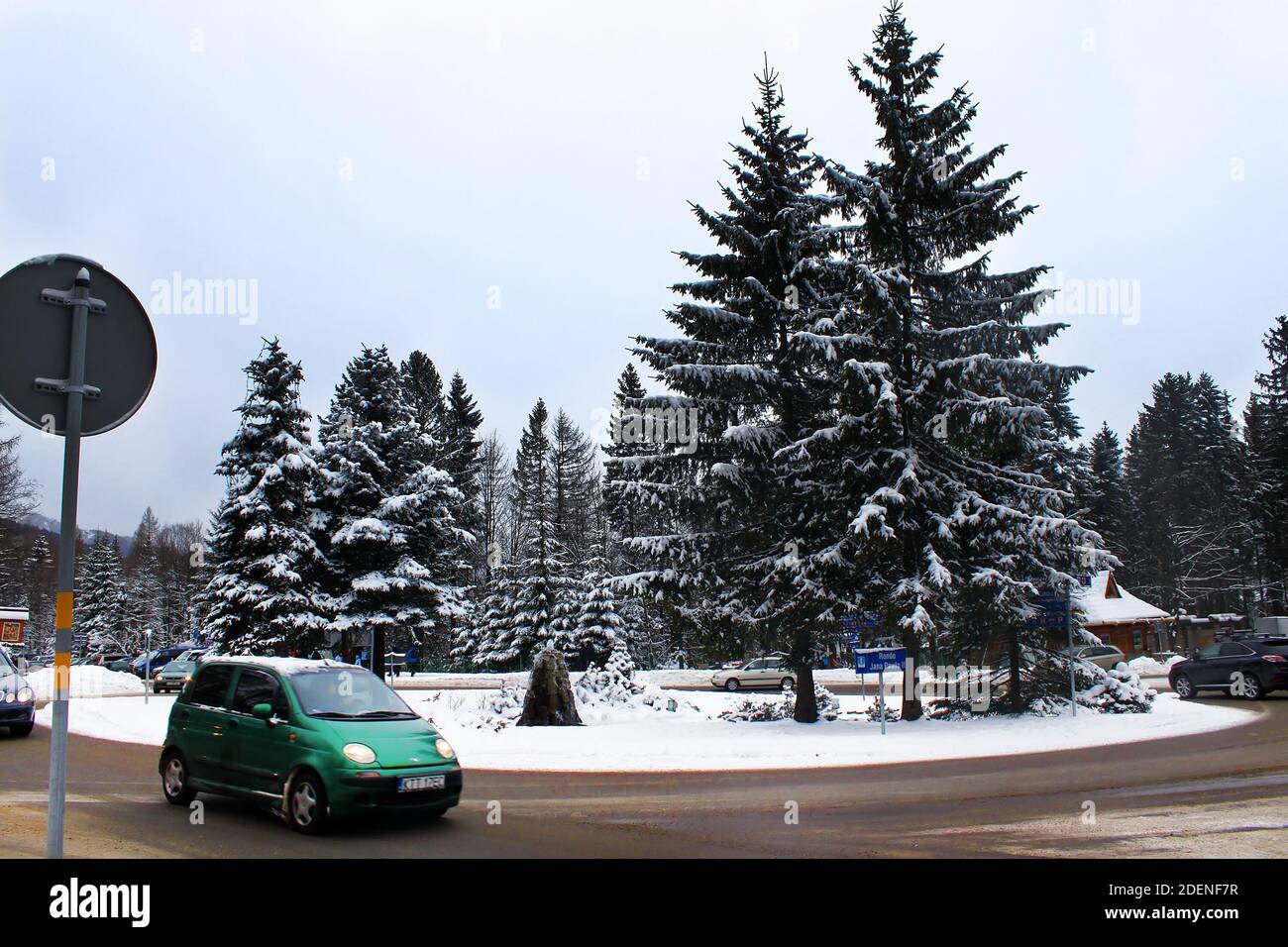 ZAKOPANE, POLAND - DECEMBER 31, 2010: John Paul II round road junction ...