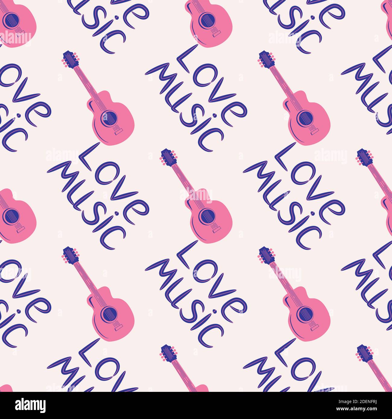 Love music seamless pattern with country guitar, music notes, treble ...
