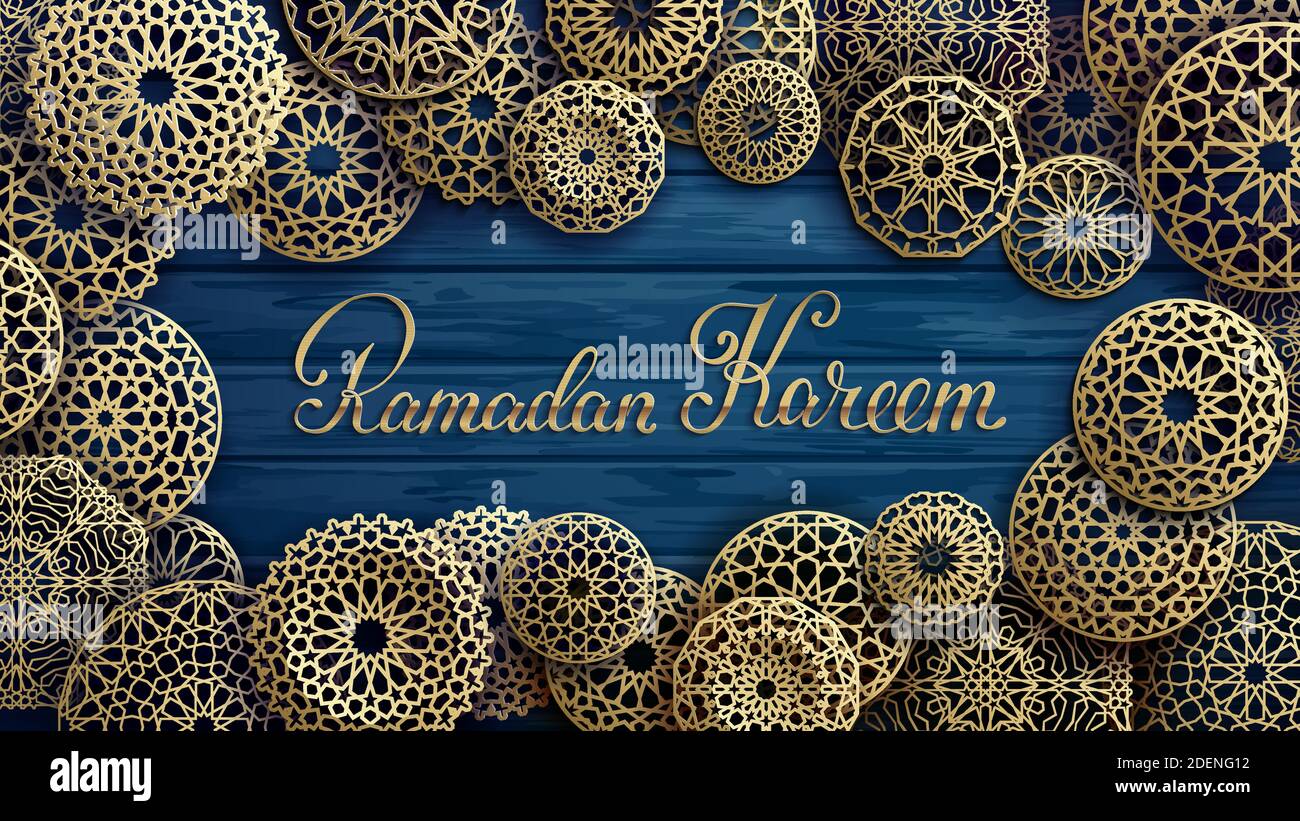 Ramadan Kareem Gold lettering. Islamic round pattern set in arabic ...