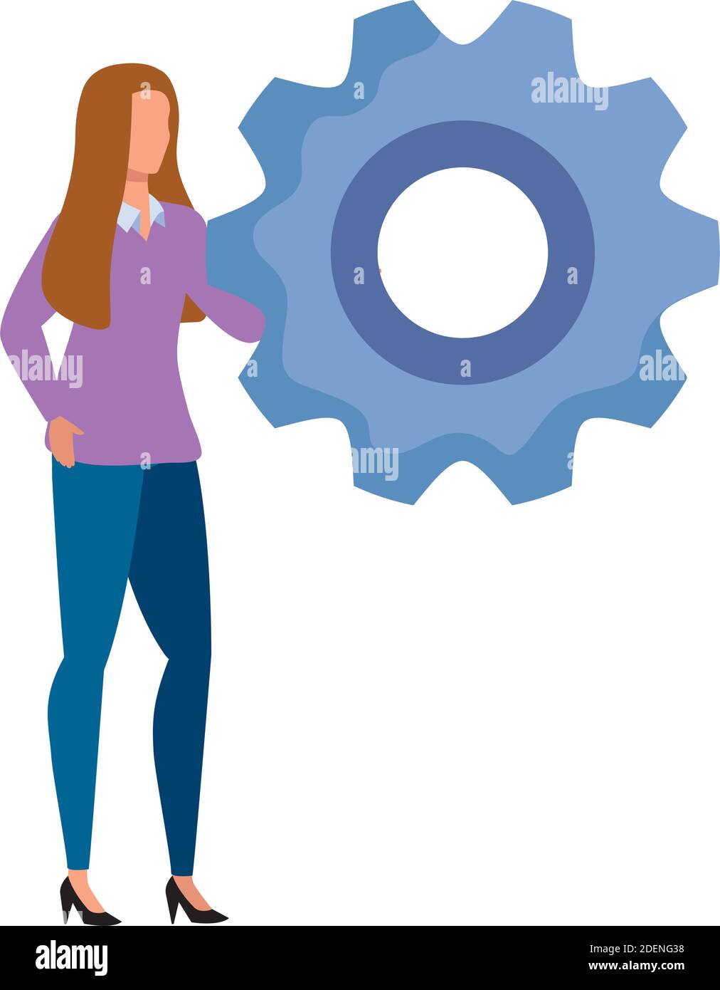 elegant business woman lifting gear machine Stock Vector Image & Art ...