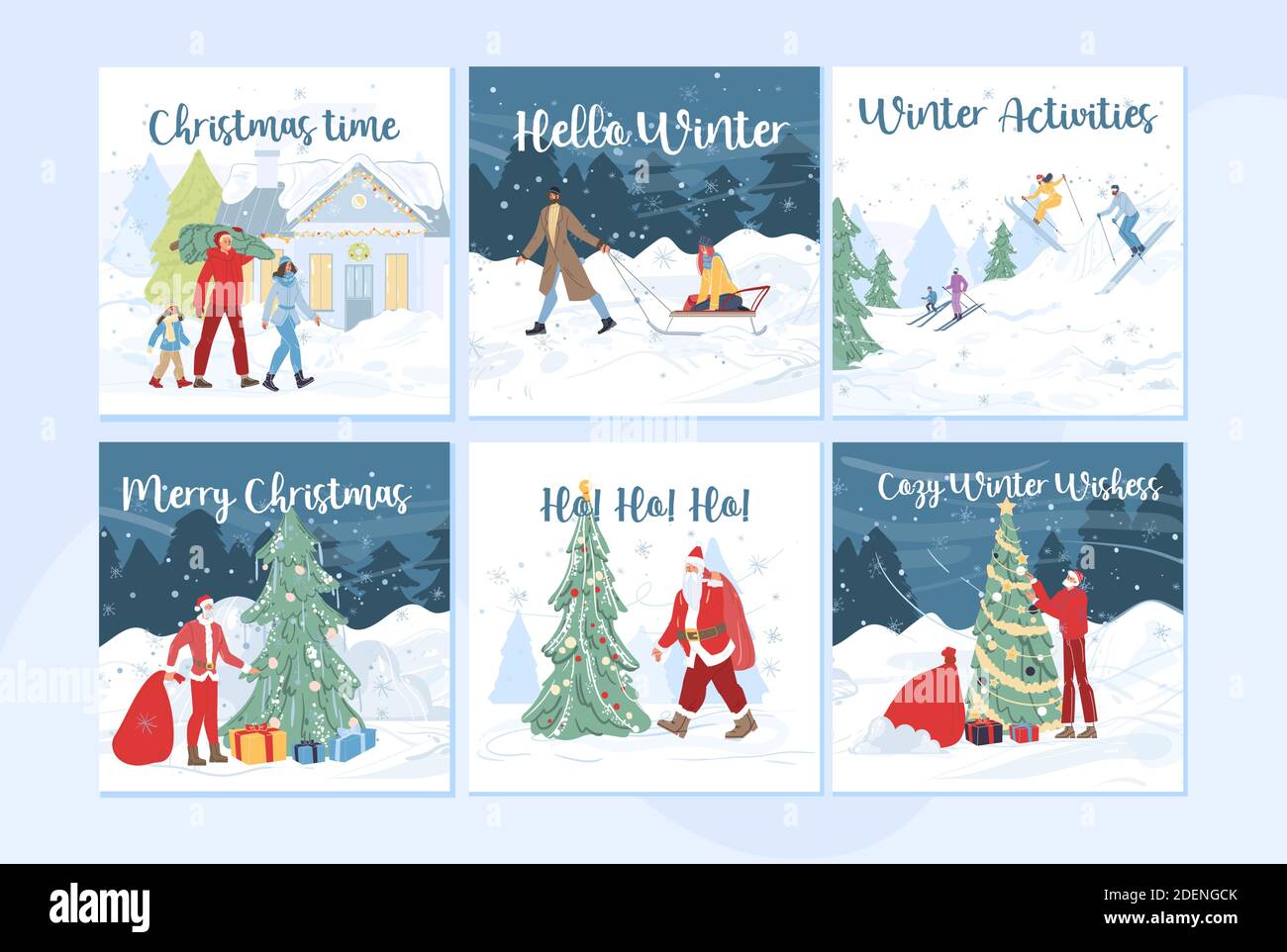 Flat cartoon characters happy holidays vector illustration concept ...