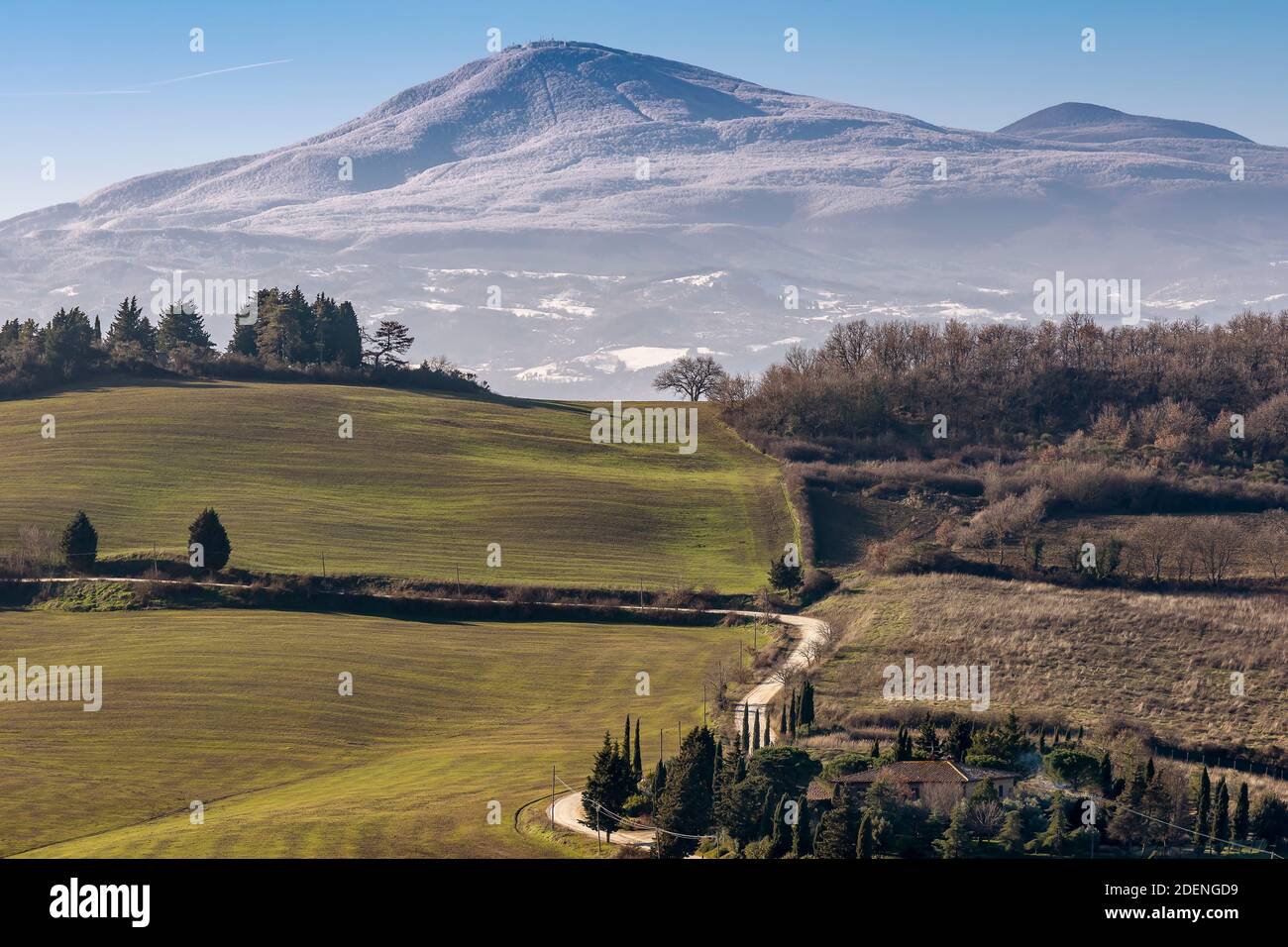 Beautiful panoramic view of Monte Amiata covered with snow from ...