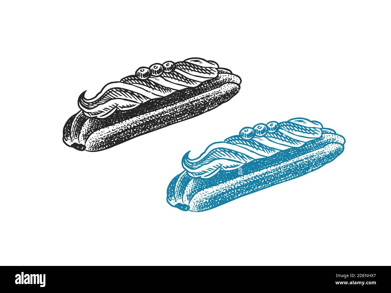 French Eclair. Sweet cake. Hand drawn bakery product. Celebratory Sweet ...