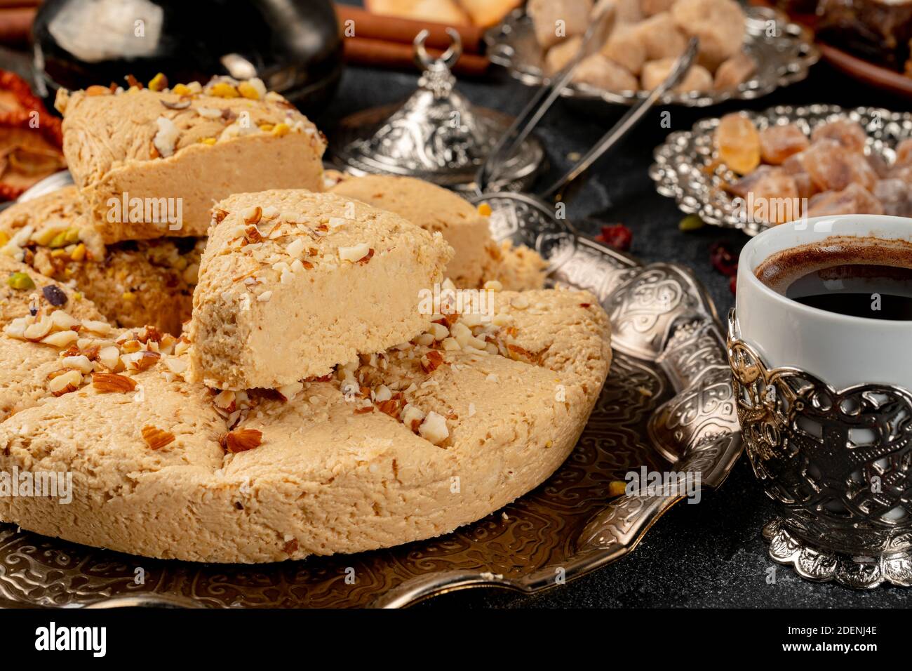 Close up photo of halva dessert on silver plate Stock Photo - Alamy