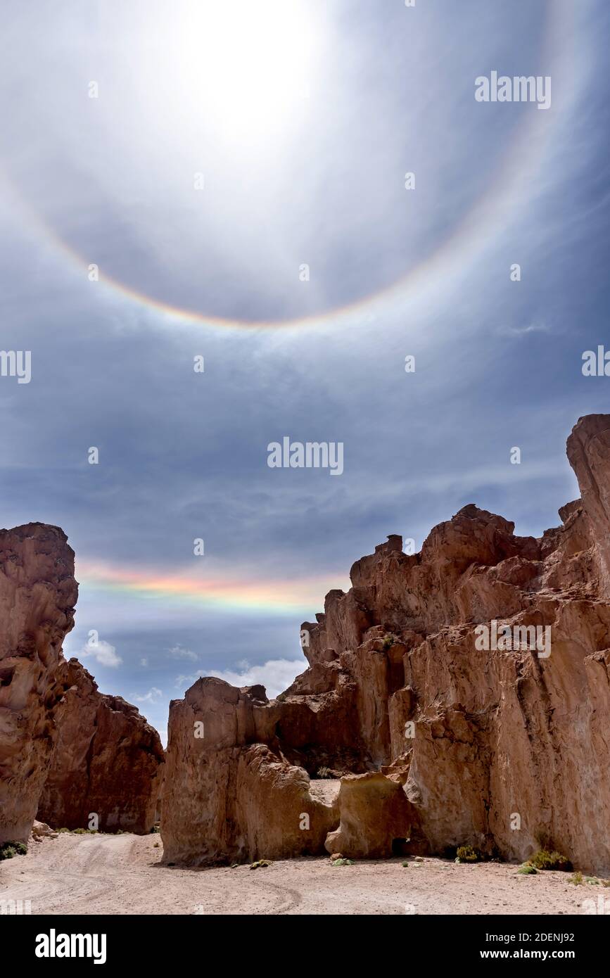 A double concentric rainbow in the Andean Highlands, Bolivia Stock ...