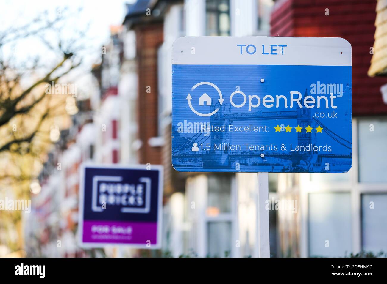 An OpenRent's ÔTo Let' board sign erected outside a property in London ...